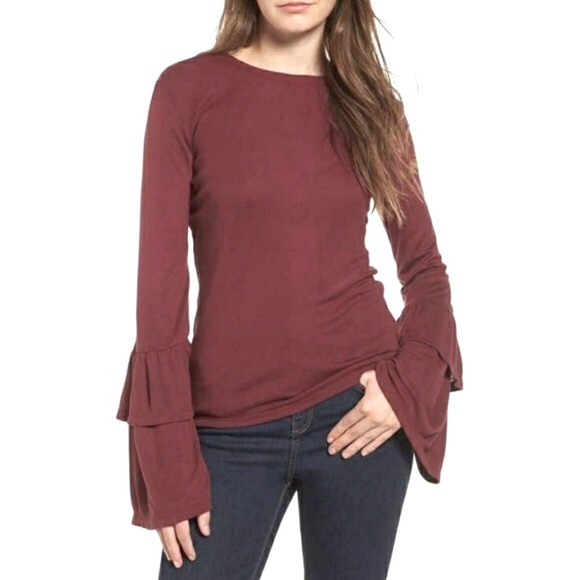Leith | Tops | Nwt Leith Long Ruffle Bell Sleeve Tee | Poshmark